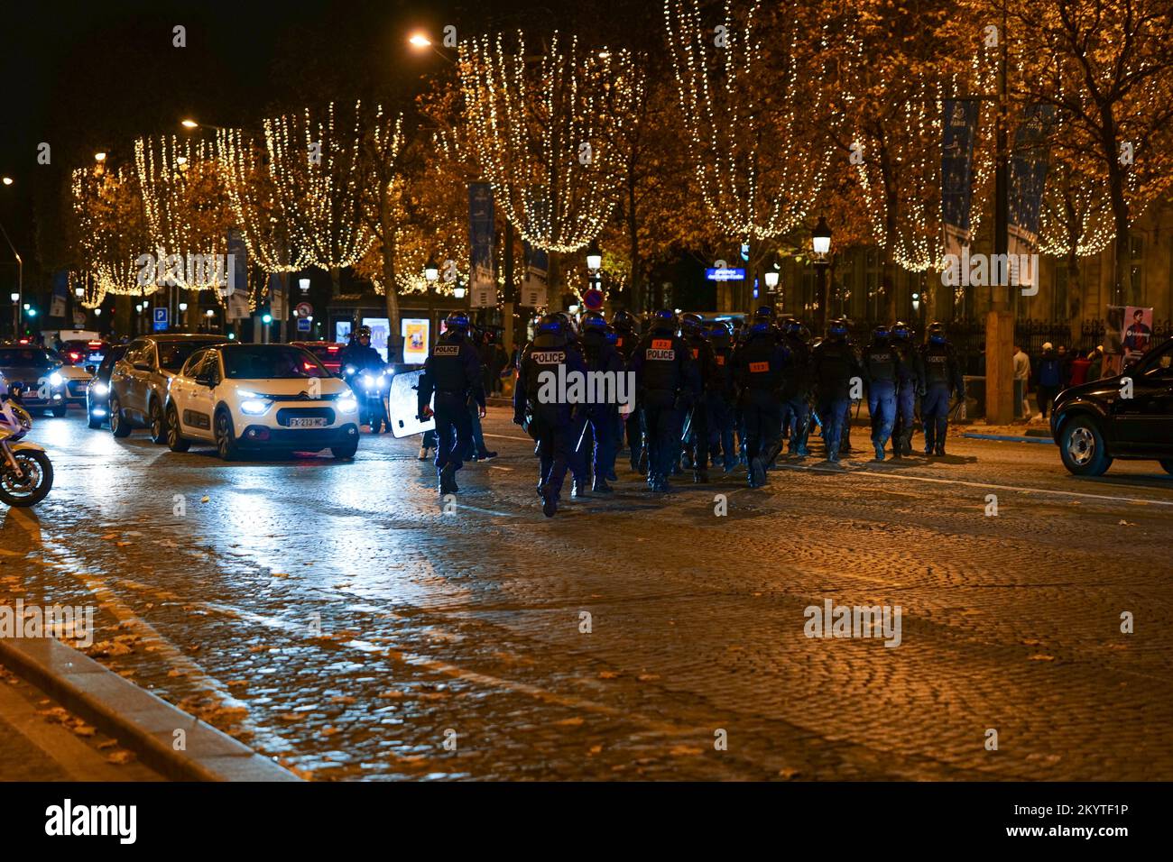 Paris, France, 01/12/2022. Moroccan and Tunisian supporters celebrate ...