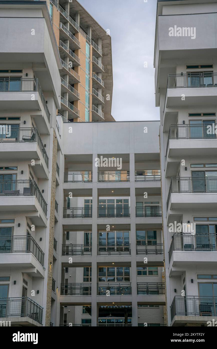Apartment building exterior with balconies views from Butler Metro Park ...