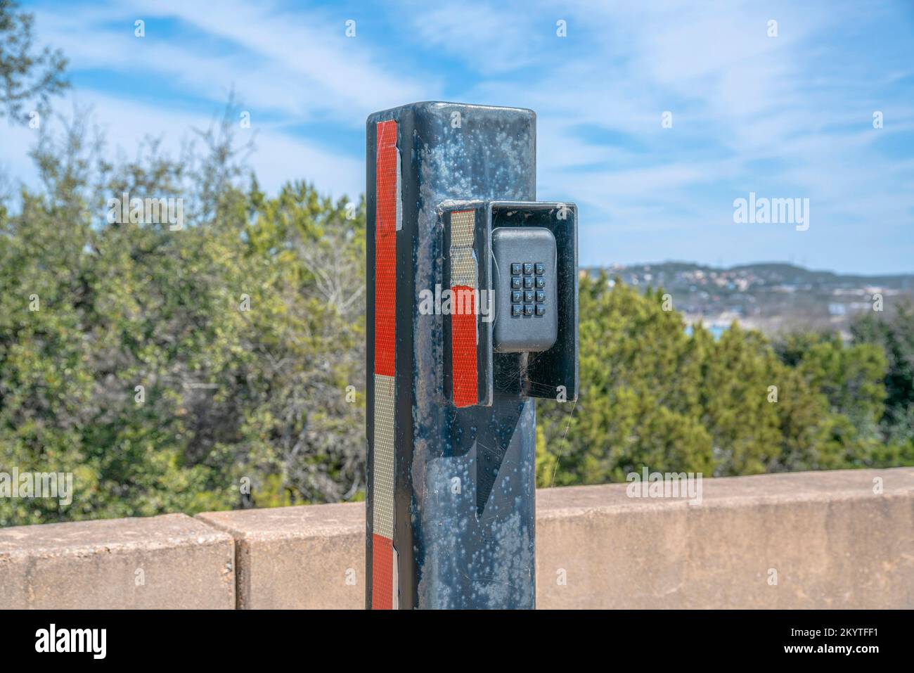 Key code on the gate at Lake Austin Dam- Austin, Texas. Key code pad on ...