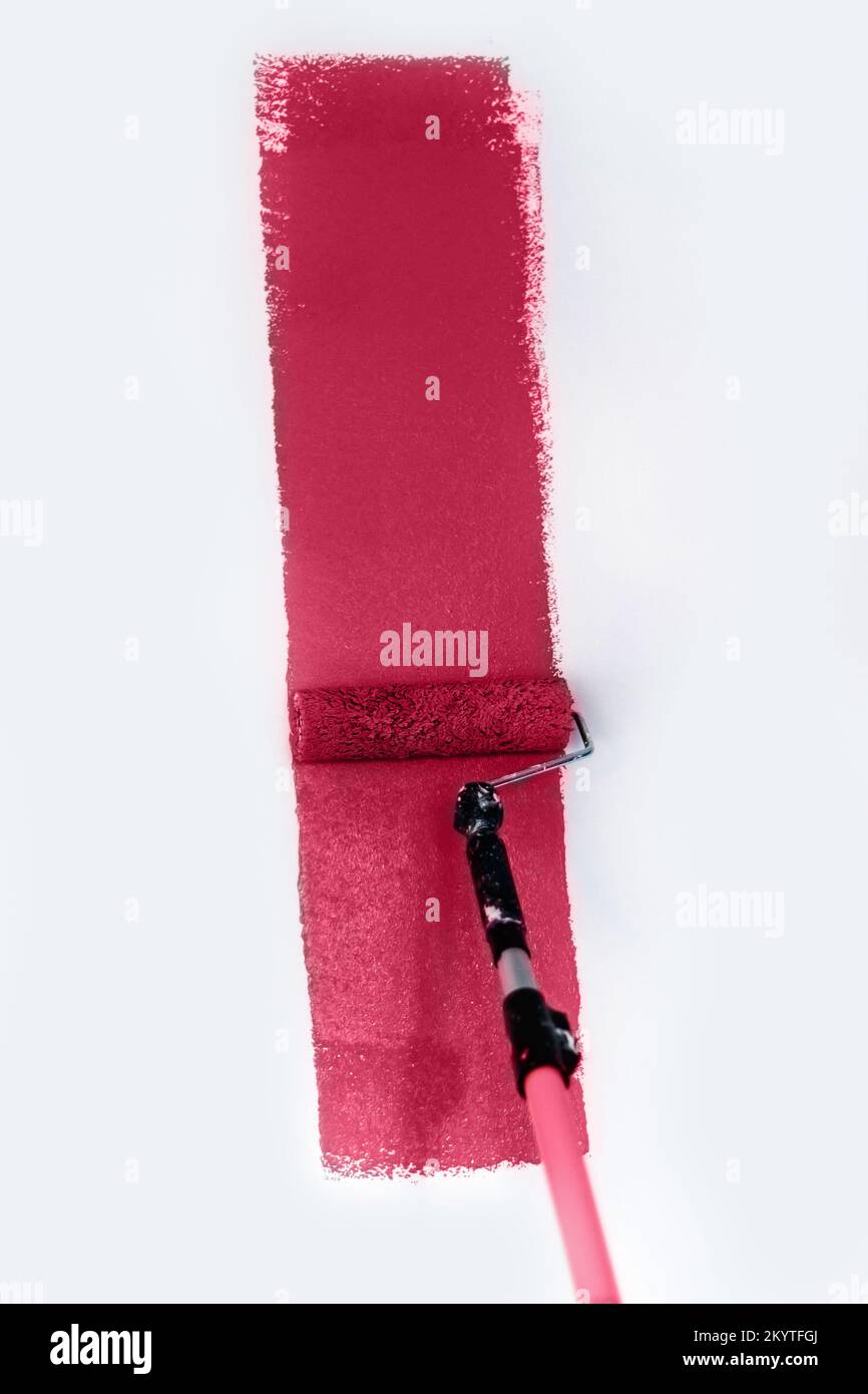 Painting and refreshing the wall with viva magenta color paint using ...