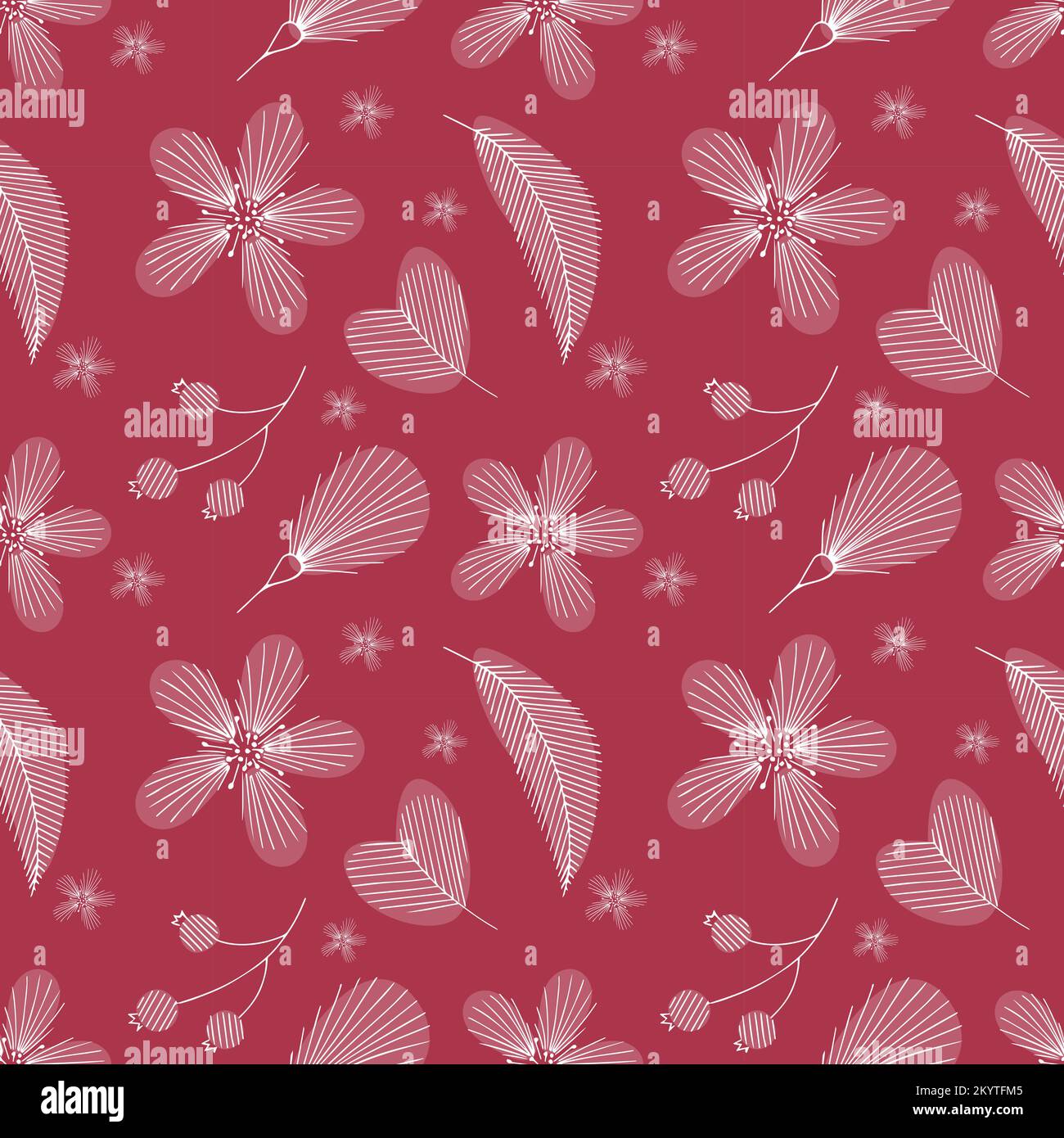 Viva Magenta color of the year 2023 pattern with white doodle flowers ...