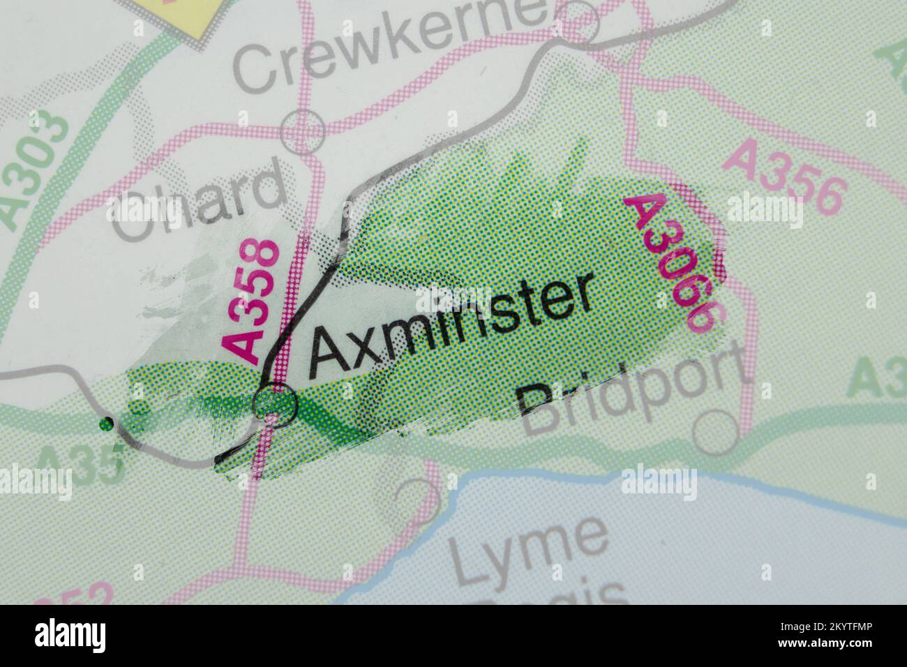Axminster, United Kingdom atlas map town name Stock Photo - Alamy