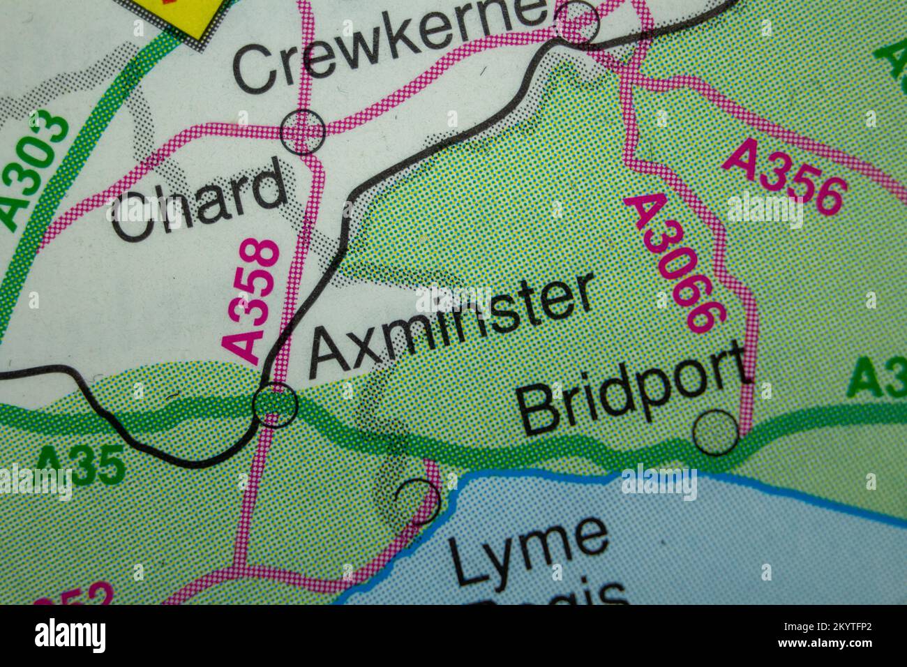 Axminster, United Kingdom atlas map town name - paint Stock Photo - Alamy