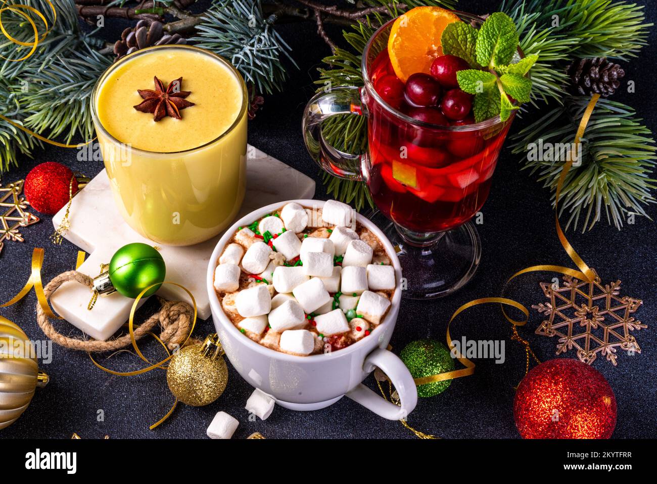 Set of traditional Christmas winter drinks. Christmas bar menu ...