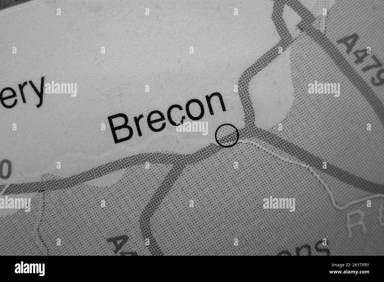 Brecon, United Kingdom atlas map town name - black and white Stock ...