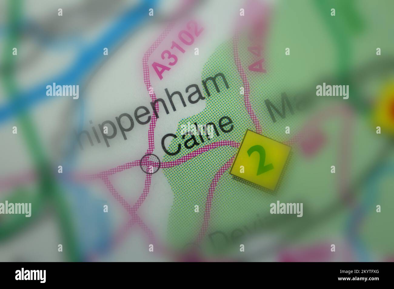 Calne, United Kingdom atlas map town name - tilt-shift Stock Photo - Alamy