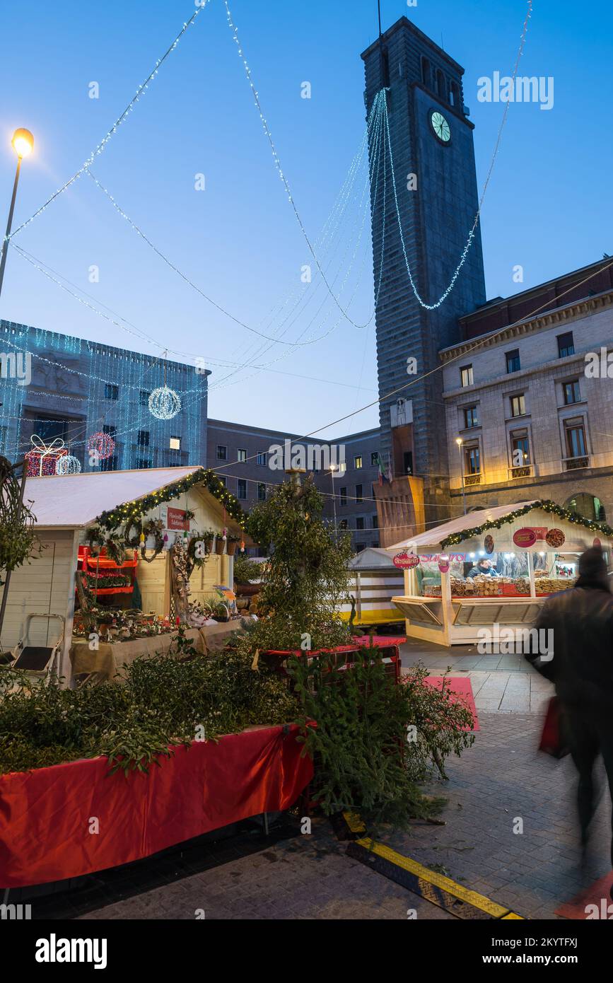 City center at night with typical christmas market, lights and ...