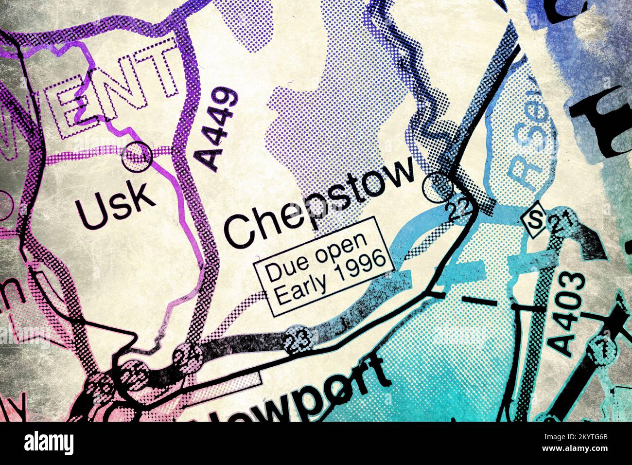 Chepstow, United Kingdom atlas map town name - watercolour effect Stock ...