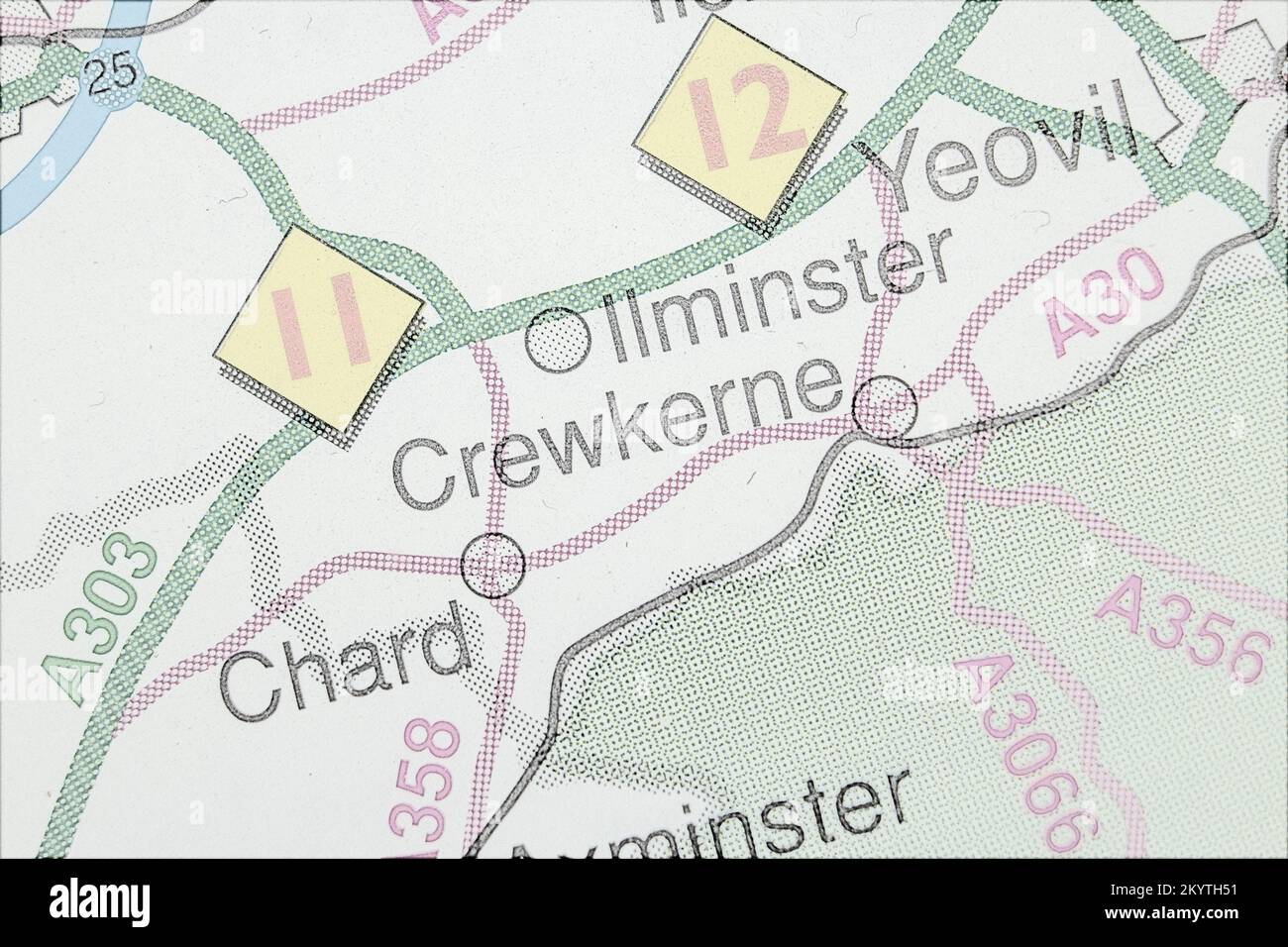 Crewkerne, United Kingdom atlas map town name - line drawing Stock ...