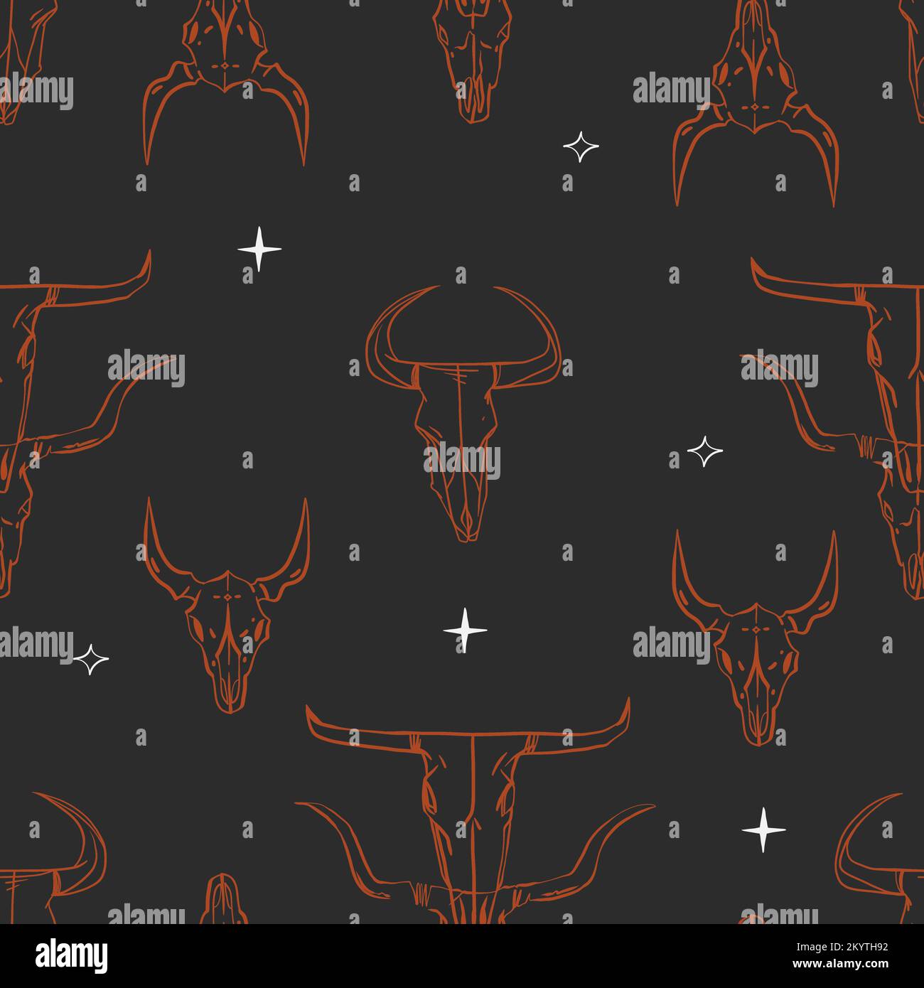 Hand drawn abstract vector graphic clipart illustration wild west bull ...