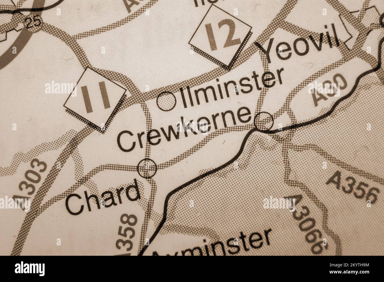 Crewkerne, United Kingdom atlas map town name - sepia Stock Photo - Alamy
