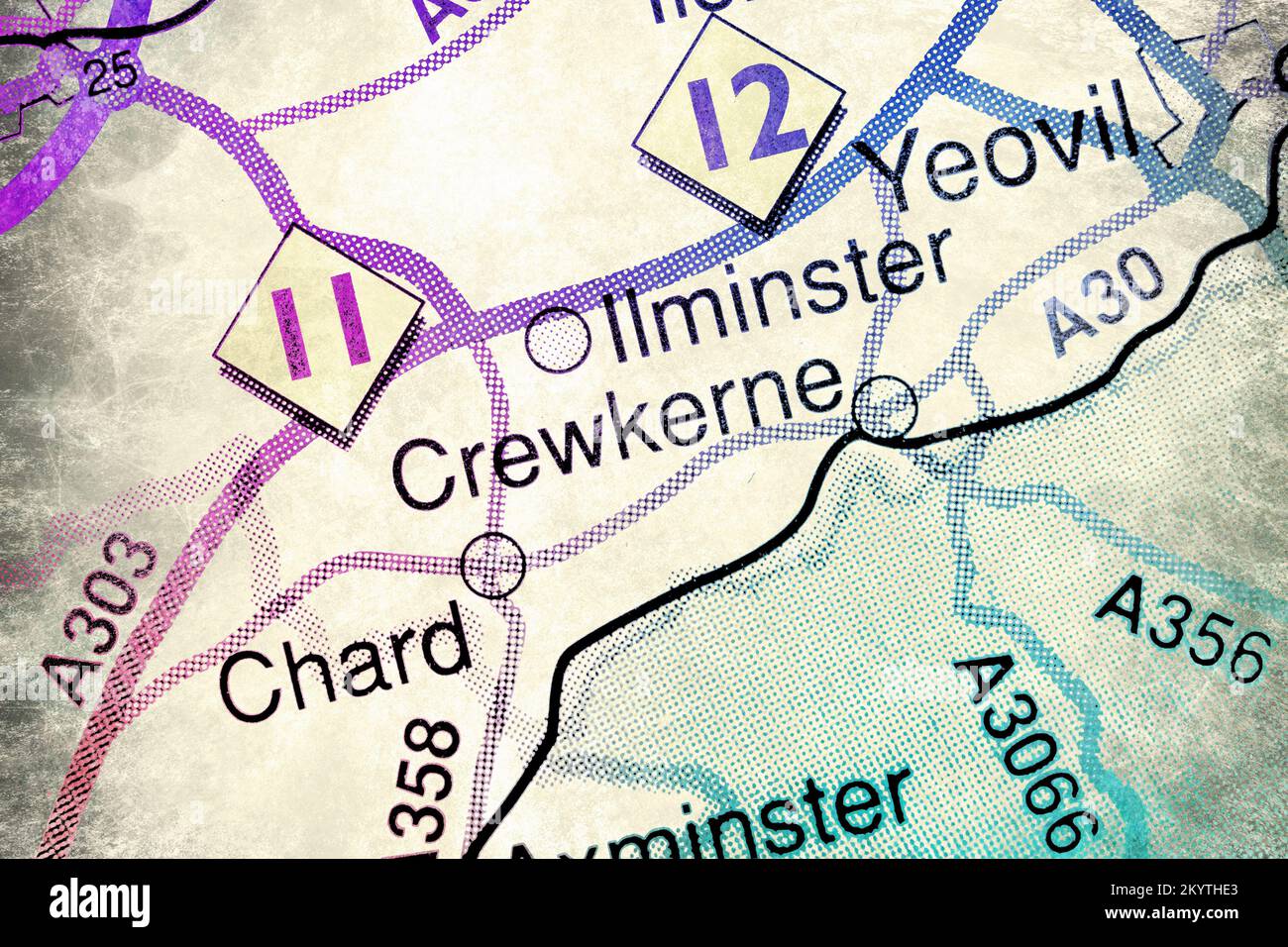 Crewkerne, United Kingdom atlas map town name - watercolour effect ...