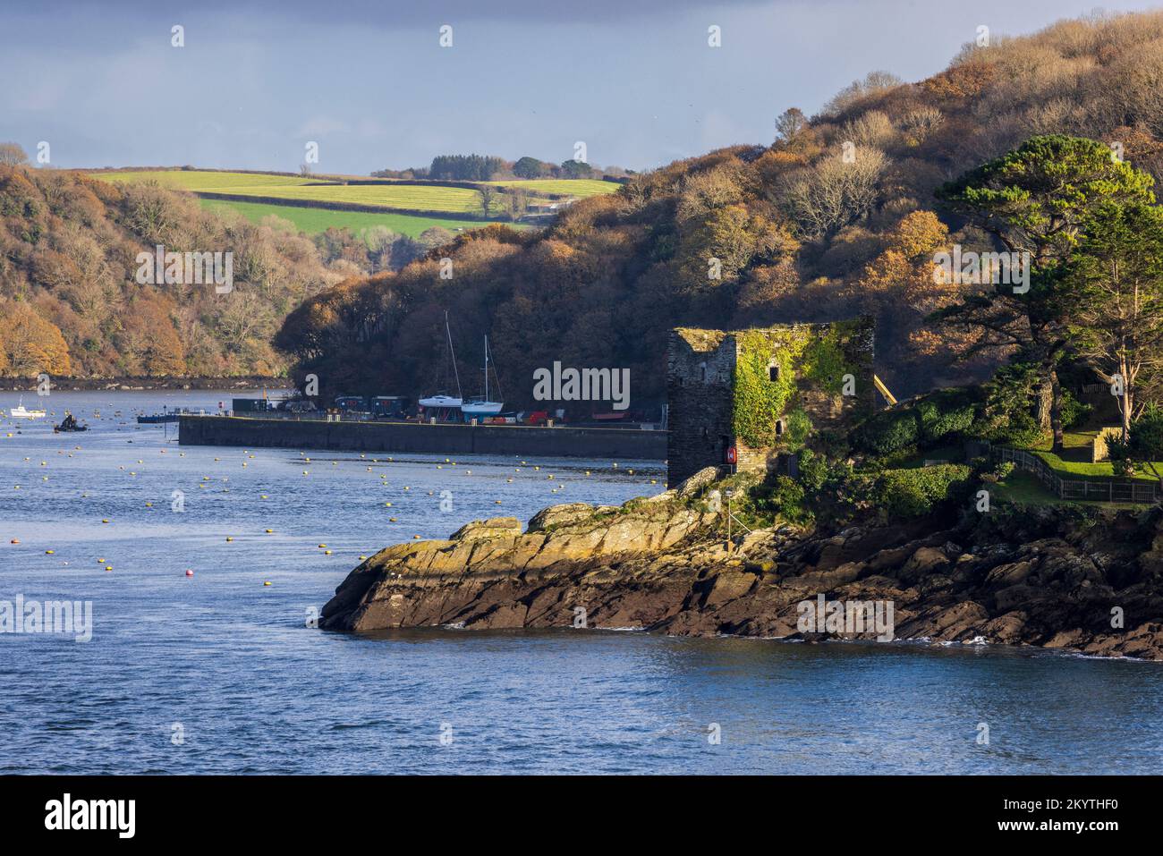 The Block House at Polruan from St Catherine's Point, Cornwall, England ...