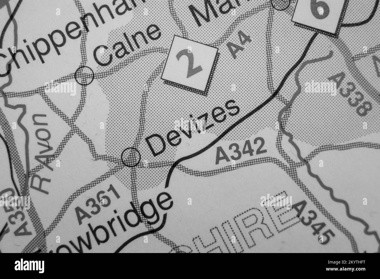 Devizes, United Kingdom atlas map town name - black and white Stock ...
