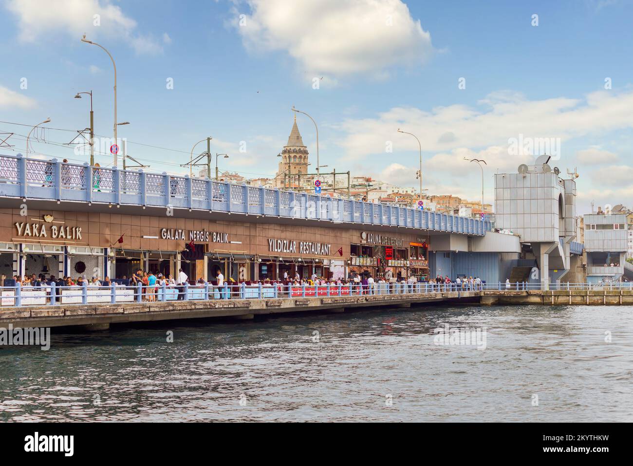 Istanbul, Turkey - August 30, 2022: Galata Bridge with traditional fish ...
