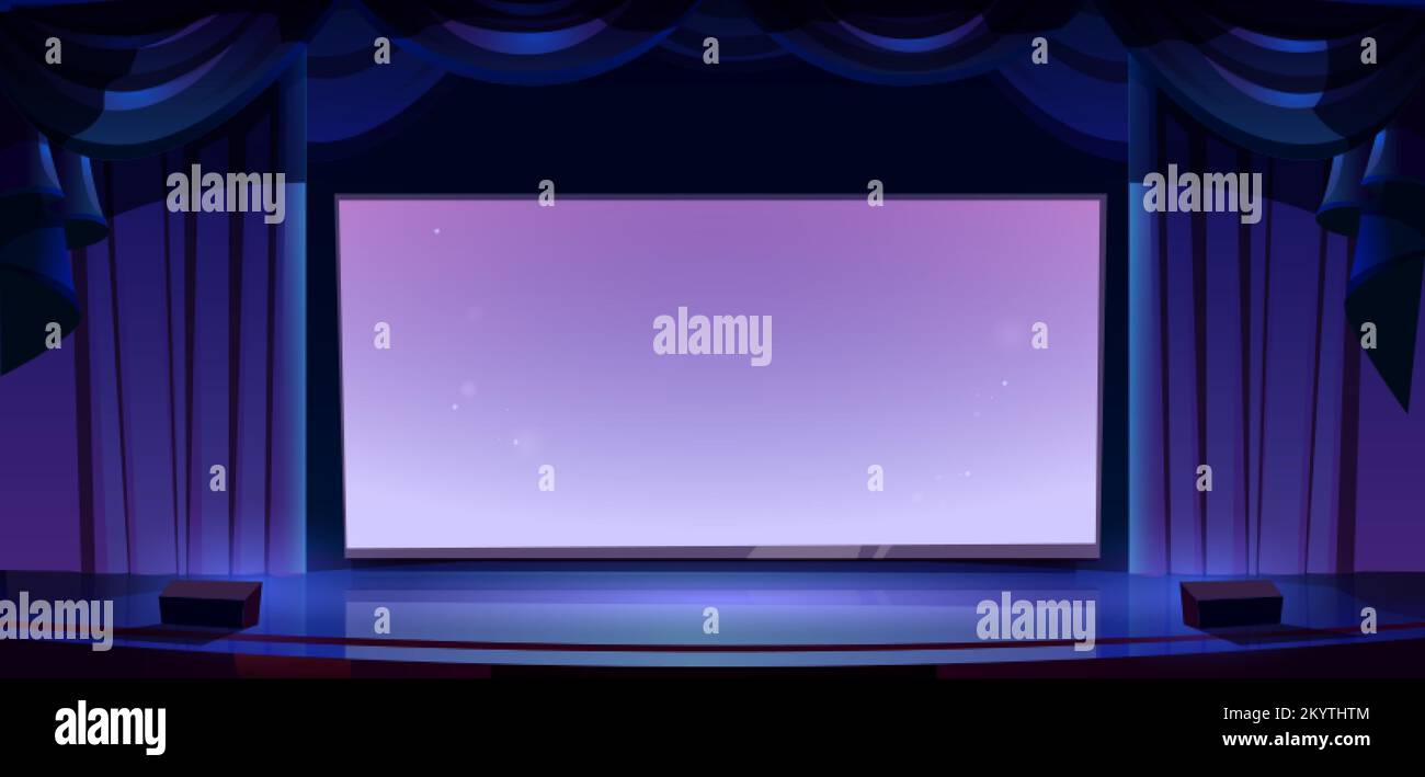 Empty stage with cinema screen. Cartoon vector illustration of concert ...