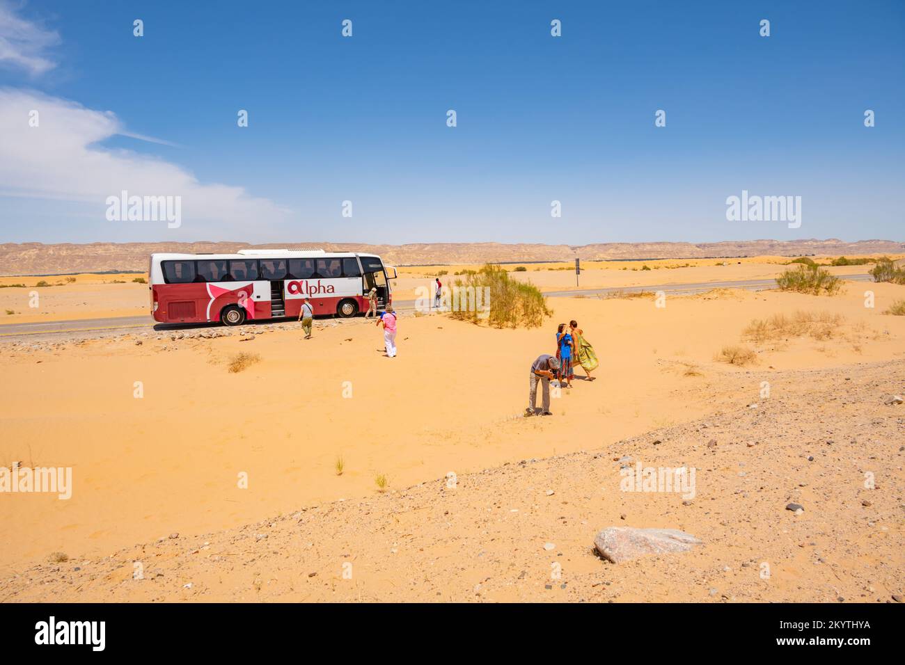Tourist bus parked along route 65 the Jordan valley highway, between ...