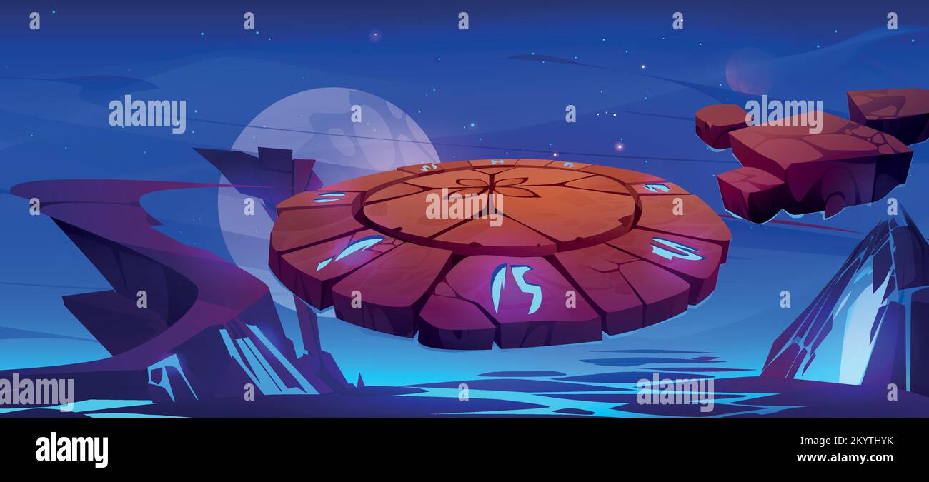 Fantastic stone platform against space background. Cartoon vector ...