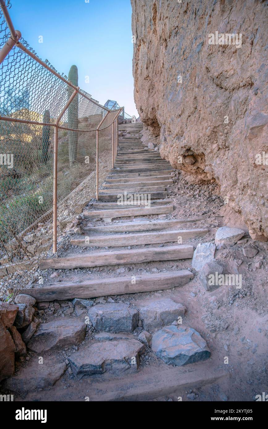 Phoenix, Arizona- Hiking trail at Camelback Mountain with steps and ...
