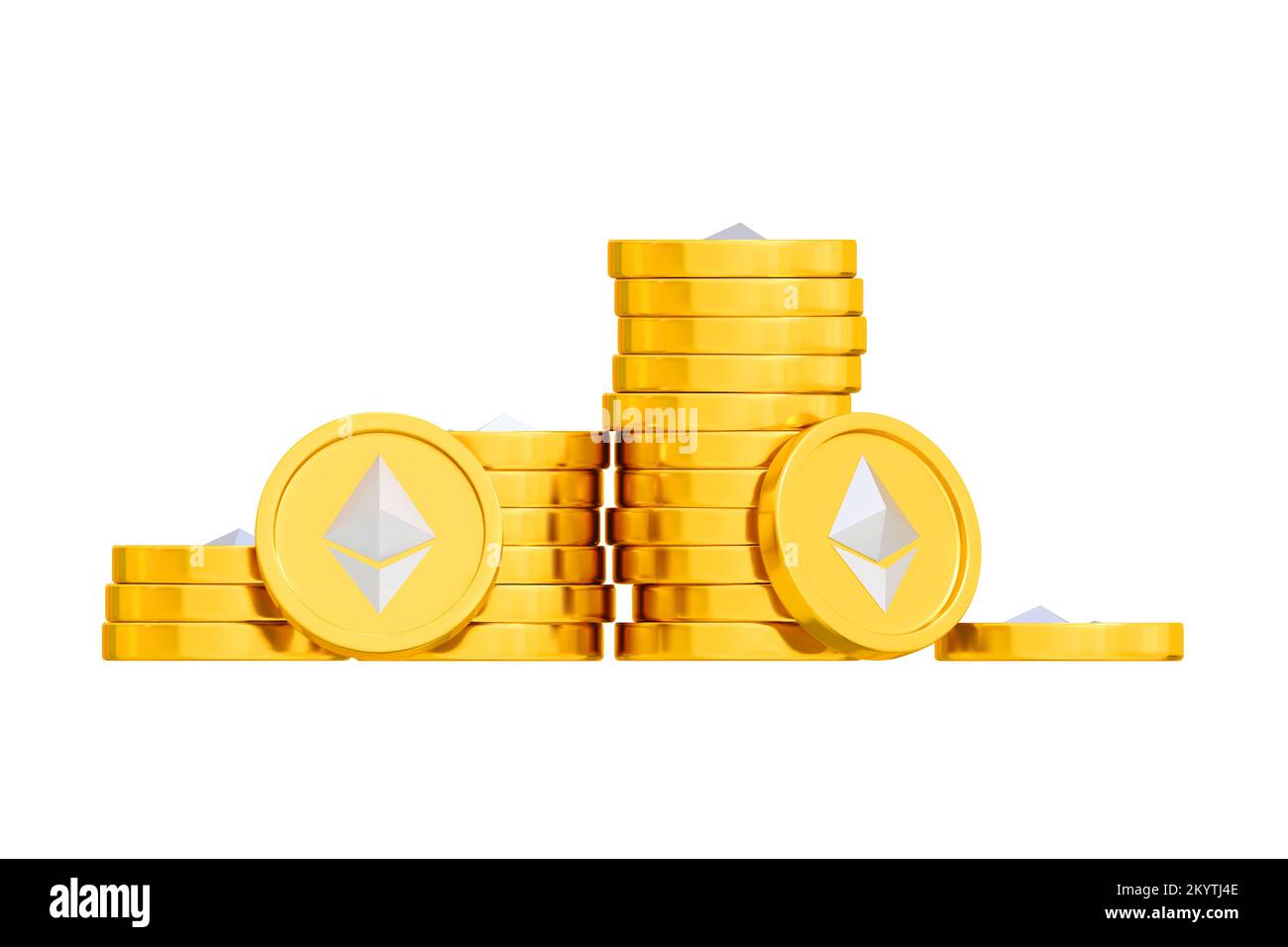 3d ethereum cryptocurrency stack of golden coins, money realistic ...
