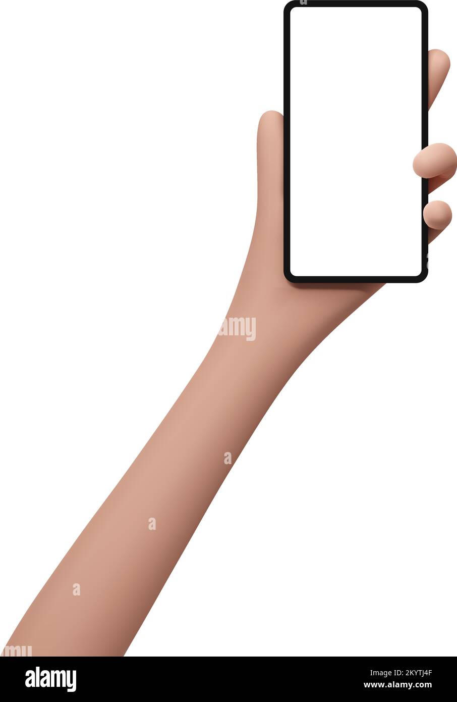 3D vector hand holding device mobile phone. Smartphone with screen for ...