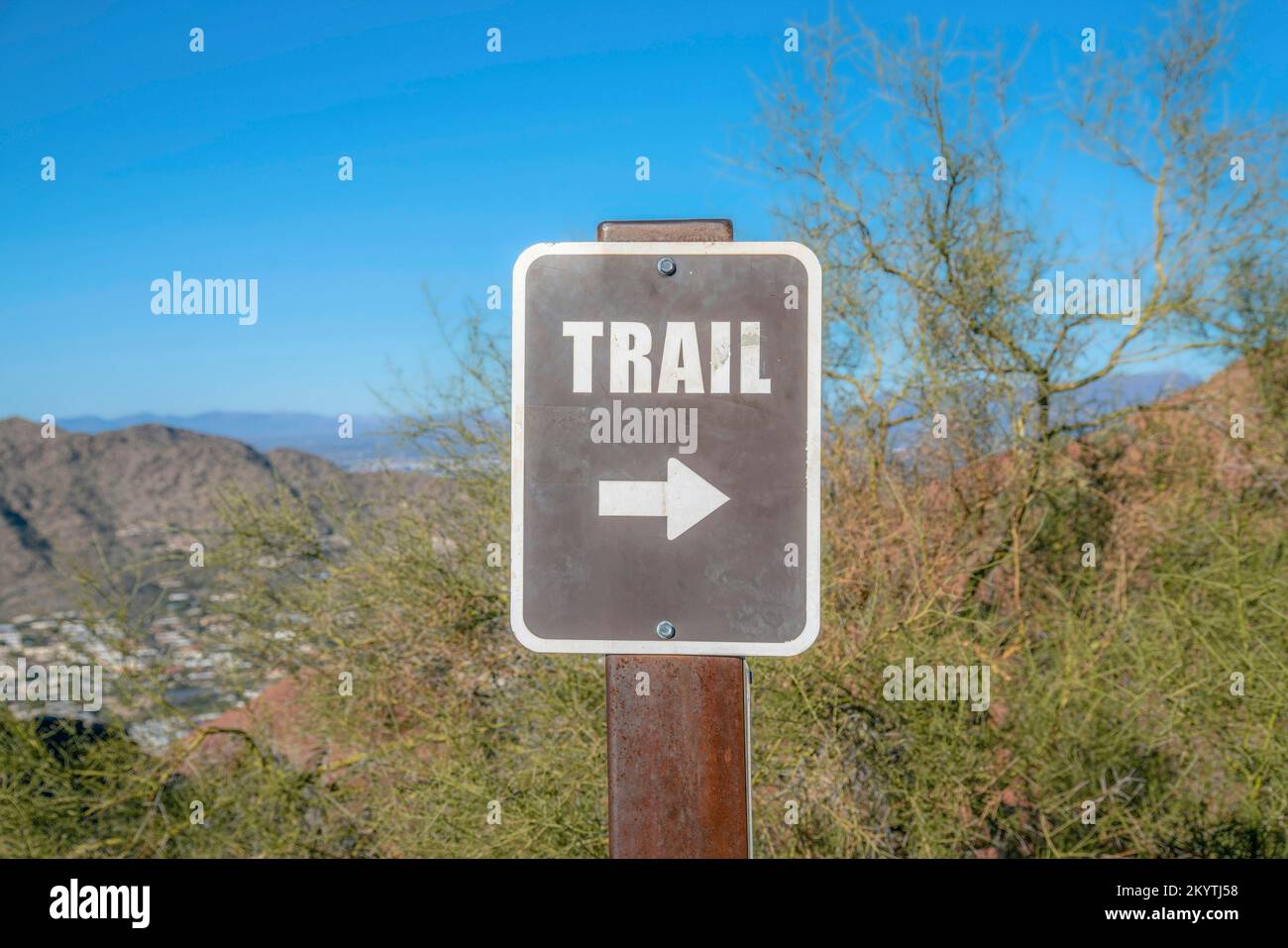 Phoenix, Arizona- Sign post with a direction of the trail at Camelback ...