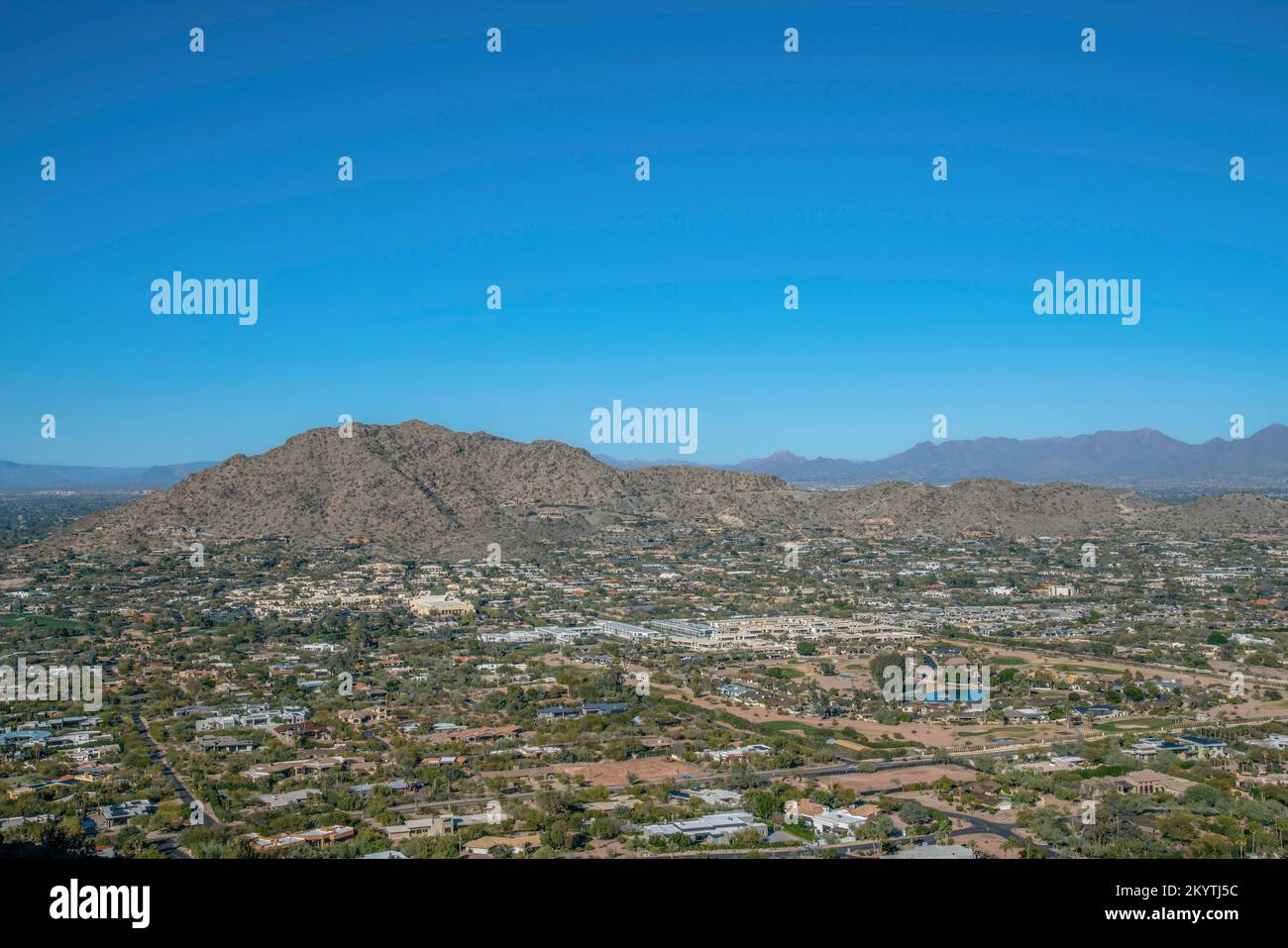 Overlooking view of a town area from the hiking trail at Camelback ...