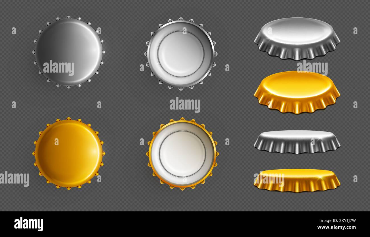 Beer bottle caps, gold and silver lids for glass containers top, bottom ...
