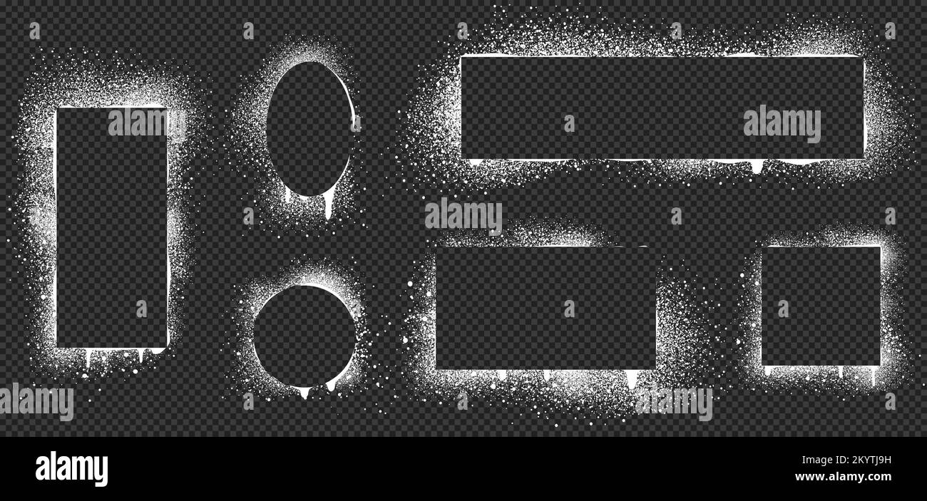 Spray paint frames, white brush stencil graffiti borders square, oval ...