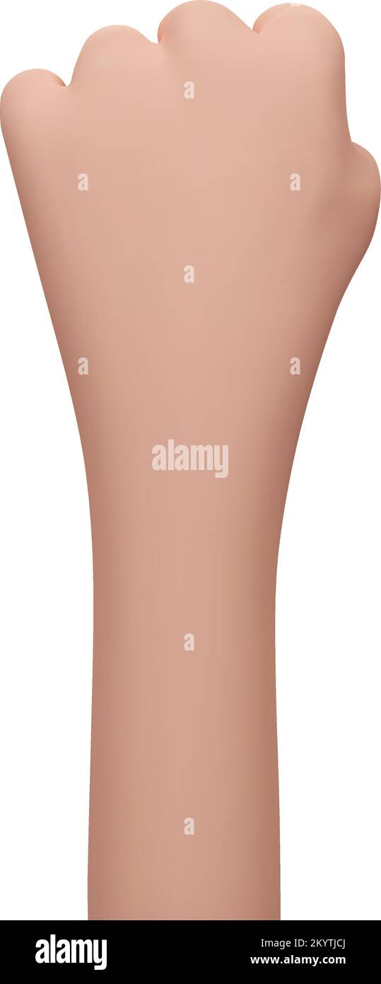 3d cartoon raised clenched human hand fist gesture. Demonstration ...