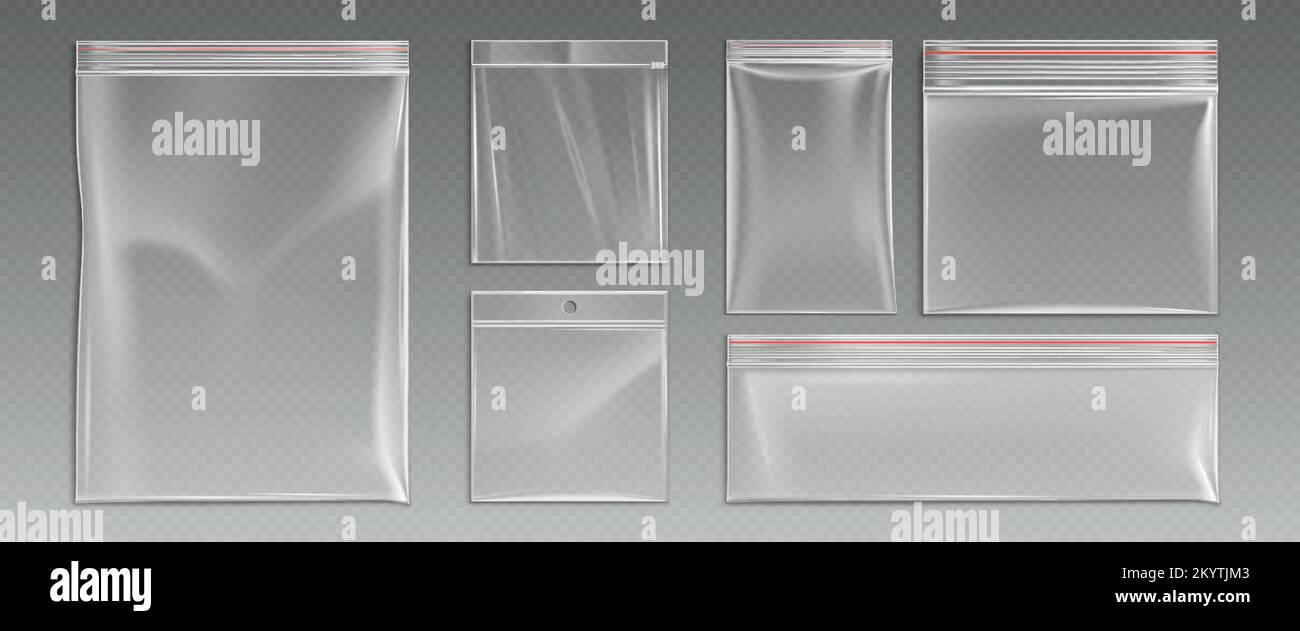Plastic ziplock bags, empty zip pouches isolated on transparent ...