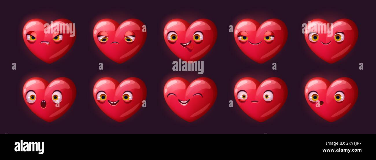 Cute red heart character with different emotions. Symbol of love ...
