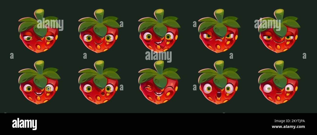Funny strawberry character with different facial expressions. Icons of ...