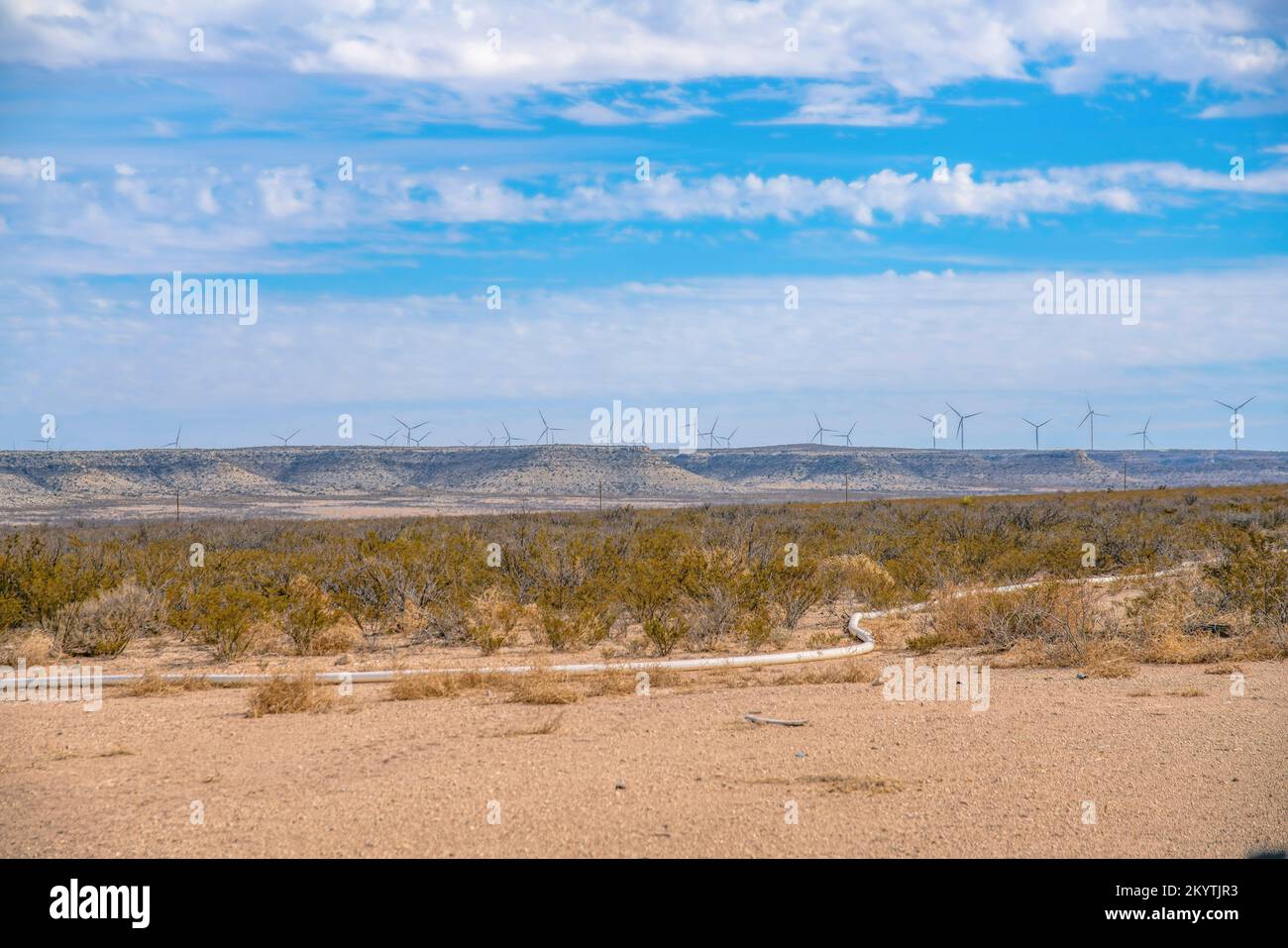 Phoenix, Arizona- View of wind turbines on a desert land from the road ...