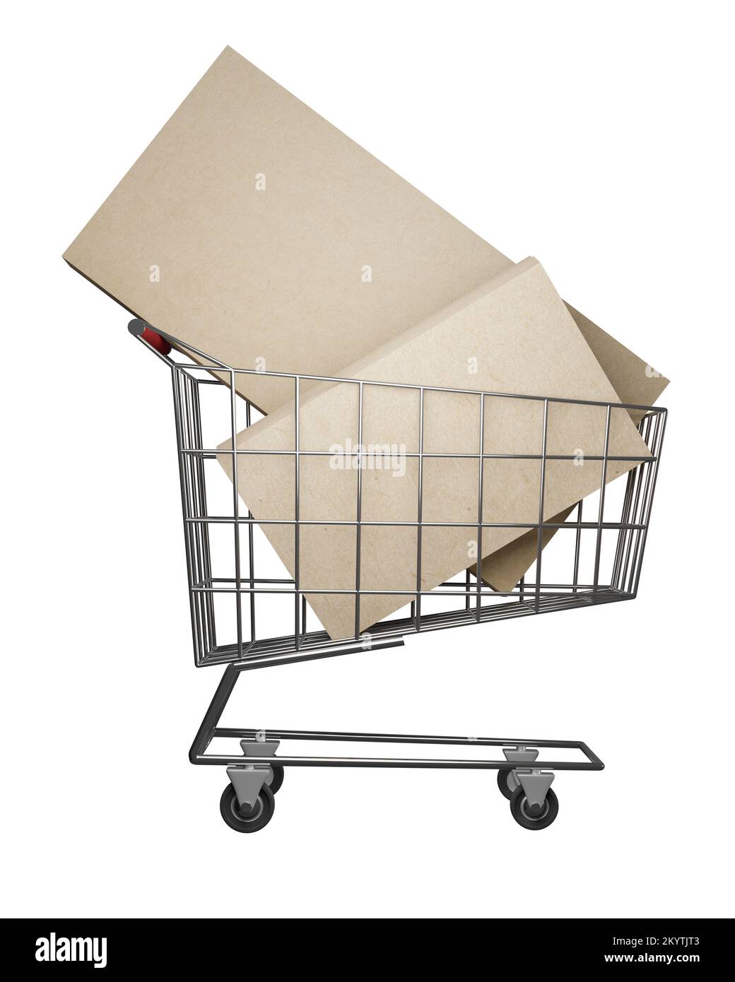 Shopping cart filled with cardboard boxes in isolated background, 3d ...
