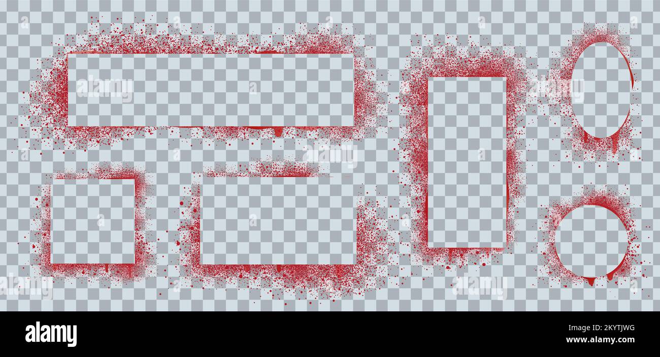 Spray paint frames, red brush stencil graffiti borders square, oval ...