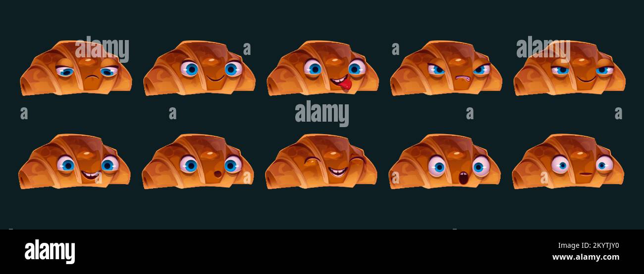 Cartoon croissant character with different emotions on face. Set of ...