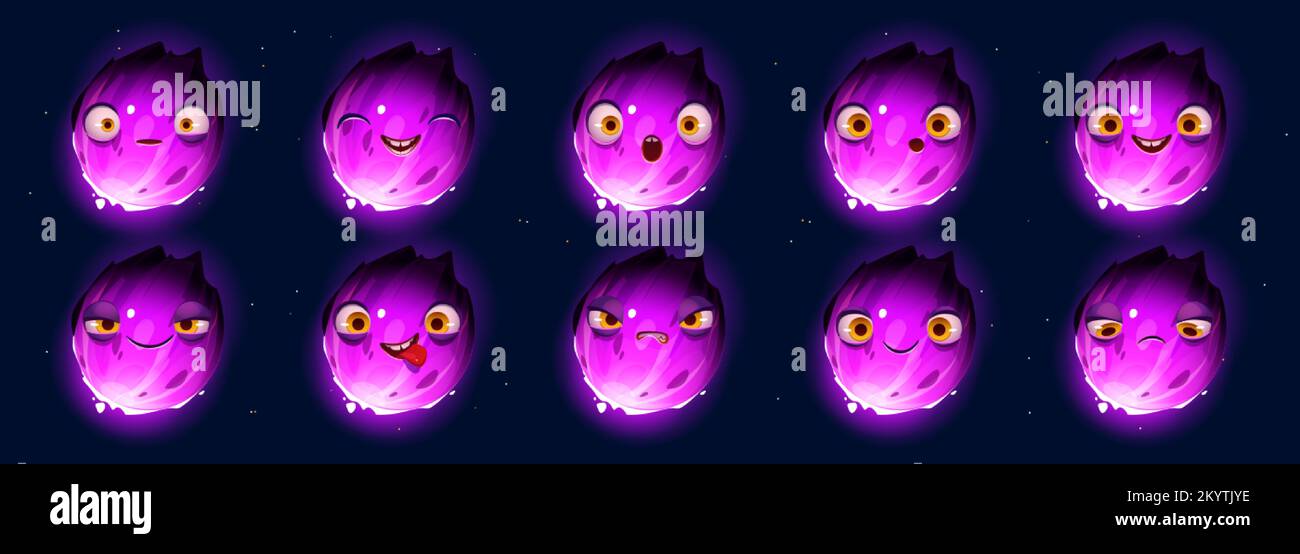 Sprite set of fantasy planet with different emotions on starry sky ...