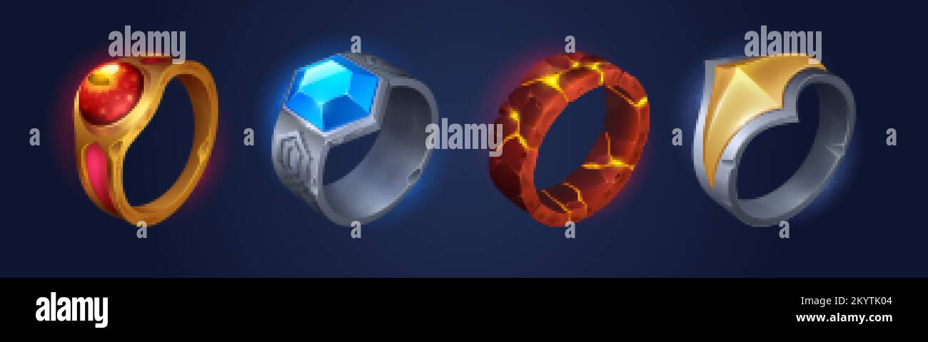Magic rings and fantasy jewelry cartoon game props icons, user assets ...