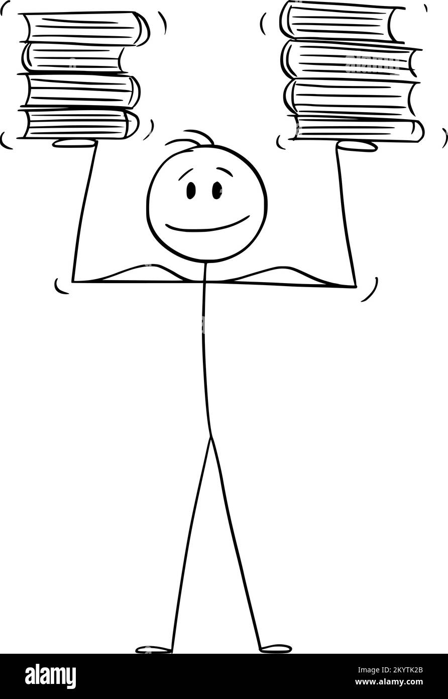 Strong Person Holding Books, Vector Cartoon Stick Figure Illustration ...