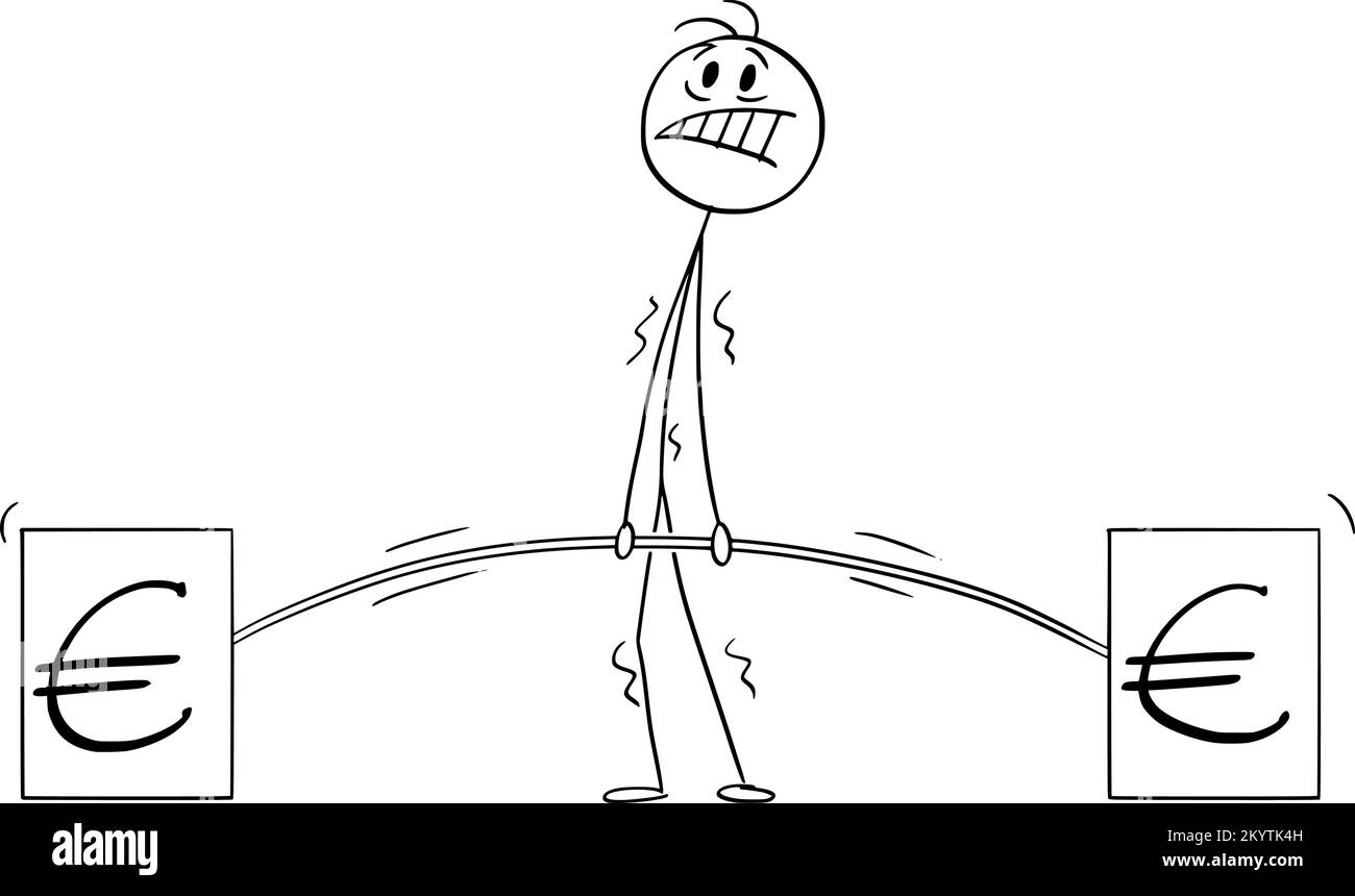 Businessman Trying to Lift Heavy Euro Barbell, Vector Cartoon Stick ...