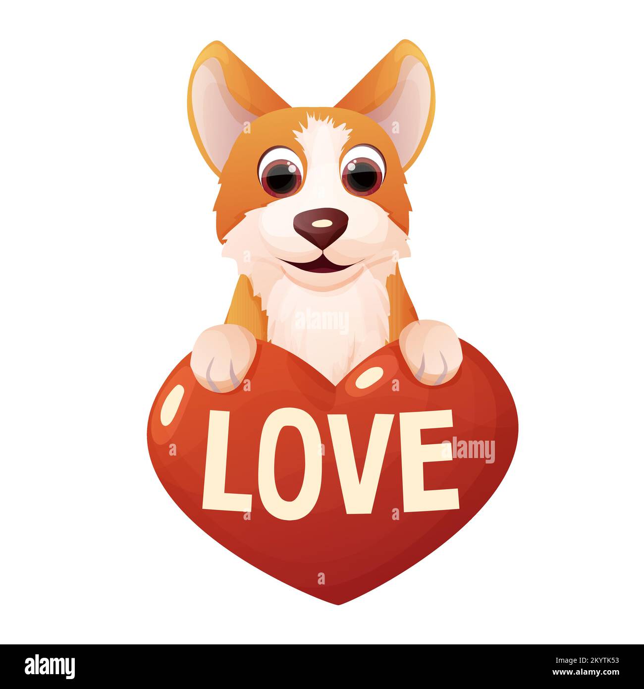 Cute corgi dog with heart, text Love, adorable pet in cartoon style ...
