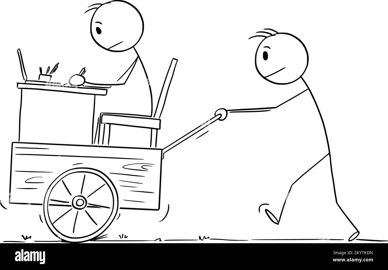 Person Working Outdoor in Mobile Office, Vector Cartoon Stick Figure ...