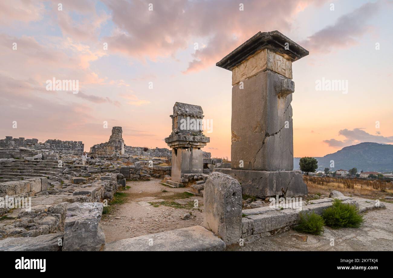 Xanthos Ancient City. Grave monument and the ruins of ancient city of ...