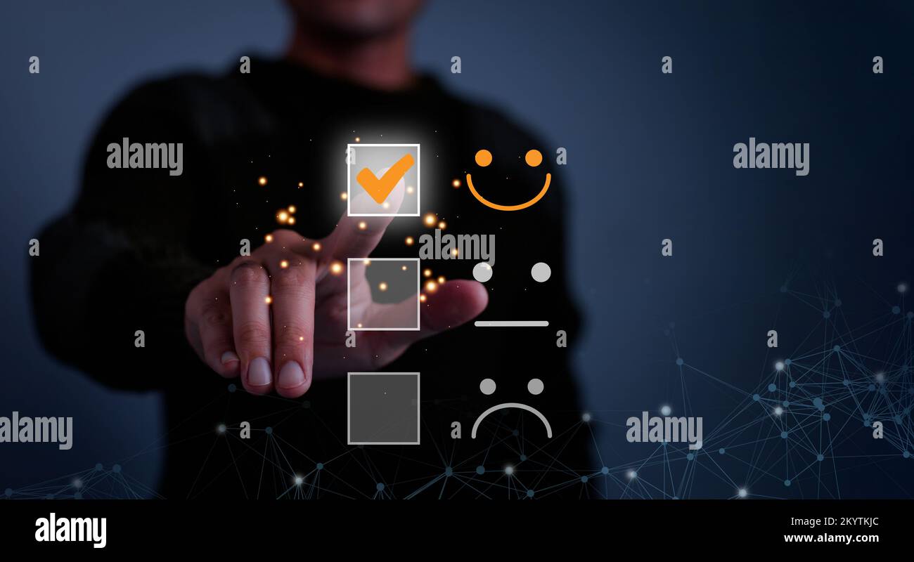 Businessmen choose to rating score happy icons. Customer satisfaction ...