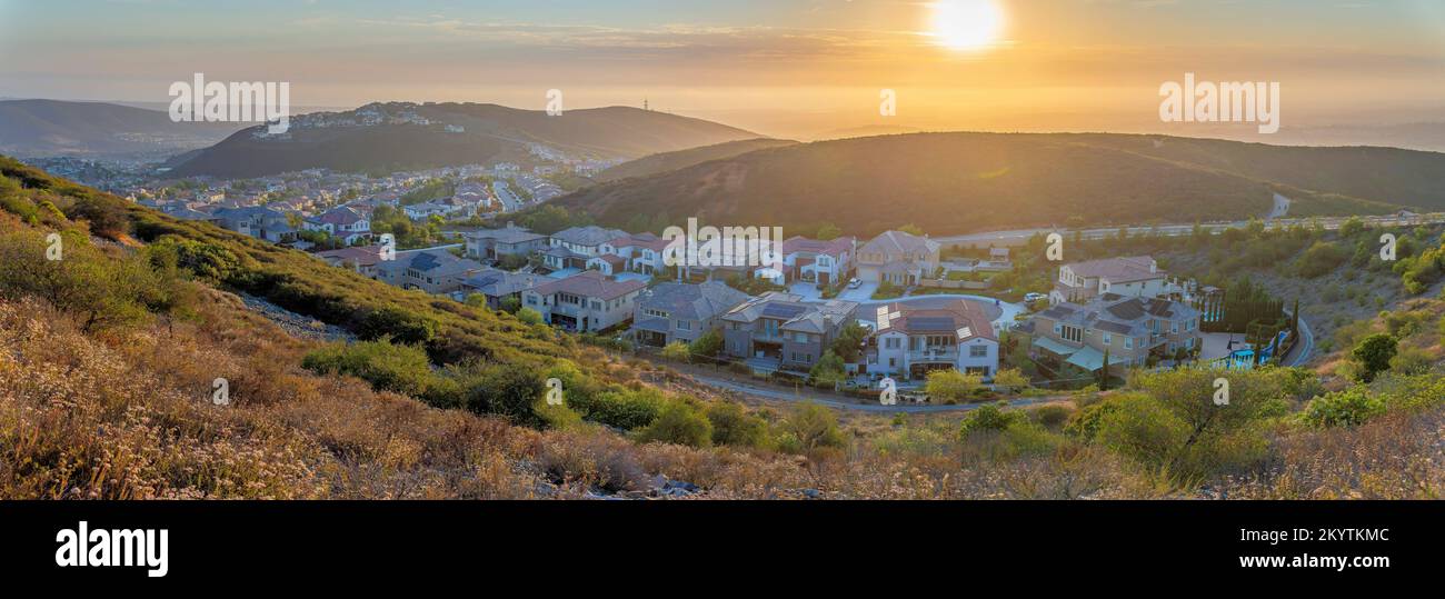 Mountainside residential area in San Diego, California against the ...
