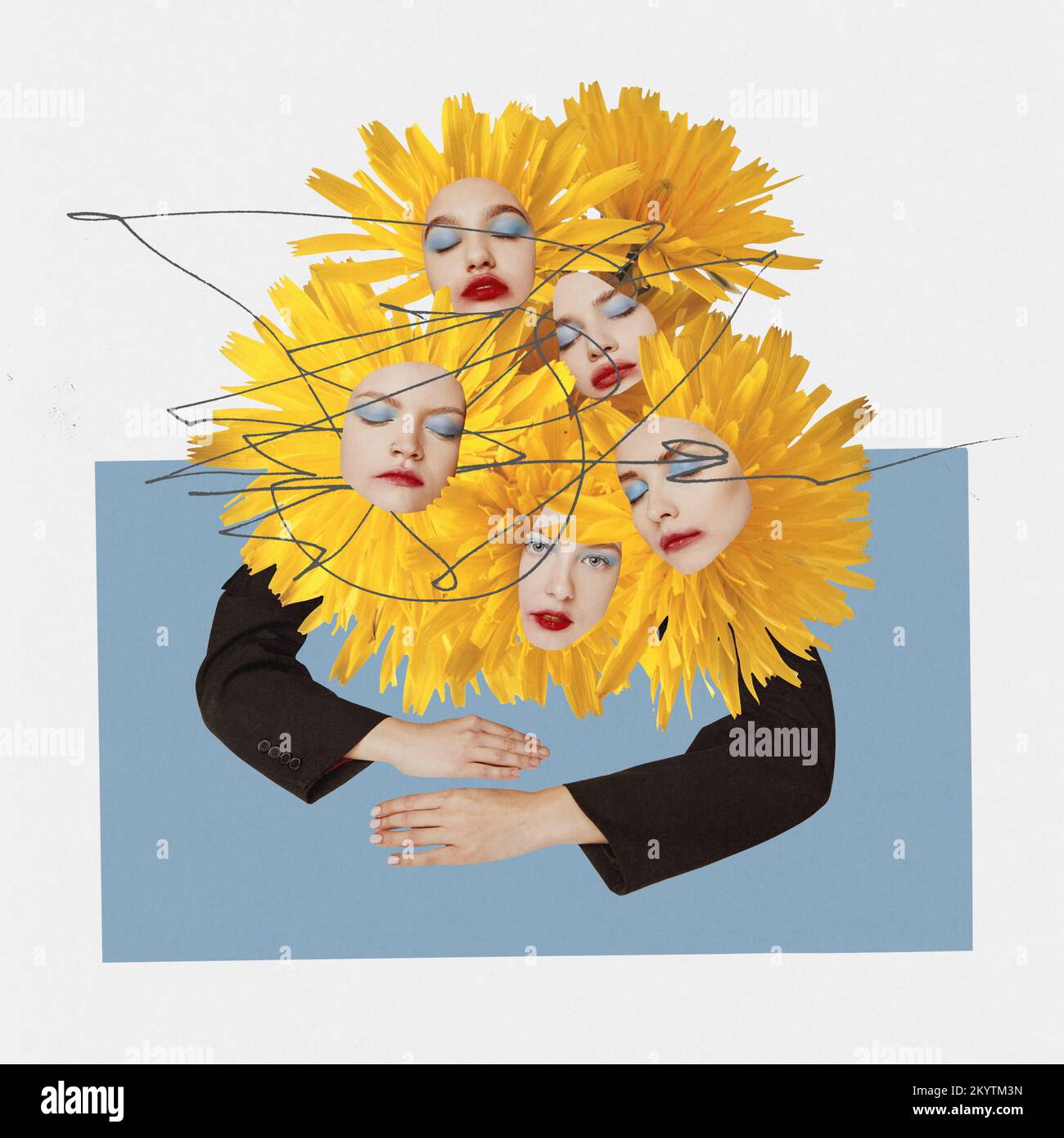 Contemporary art collage. Creative design. Young women with bright ...