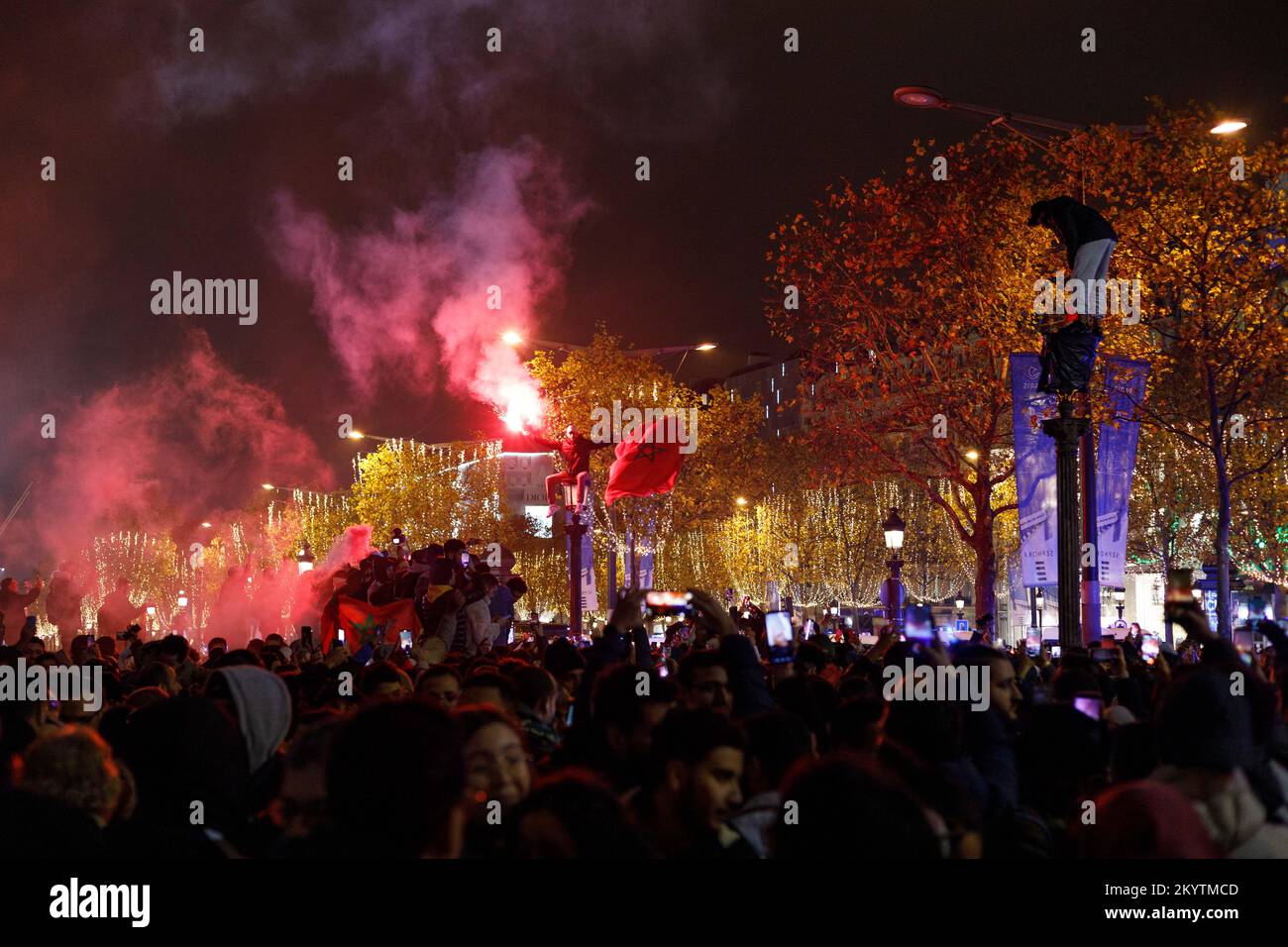Paris, France, December 1, 2022.Morocco's supporters celebrate on the ...