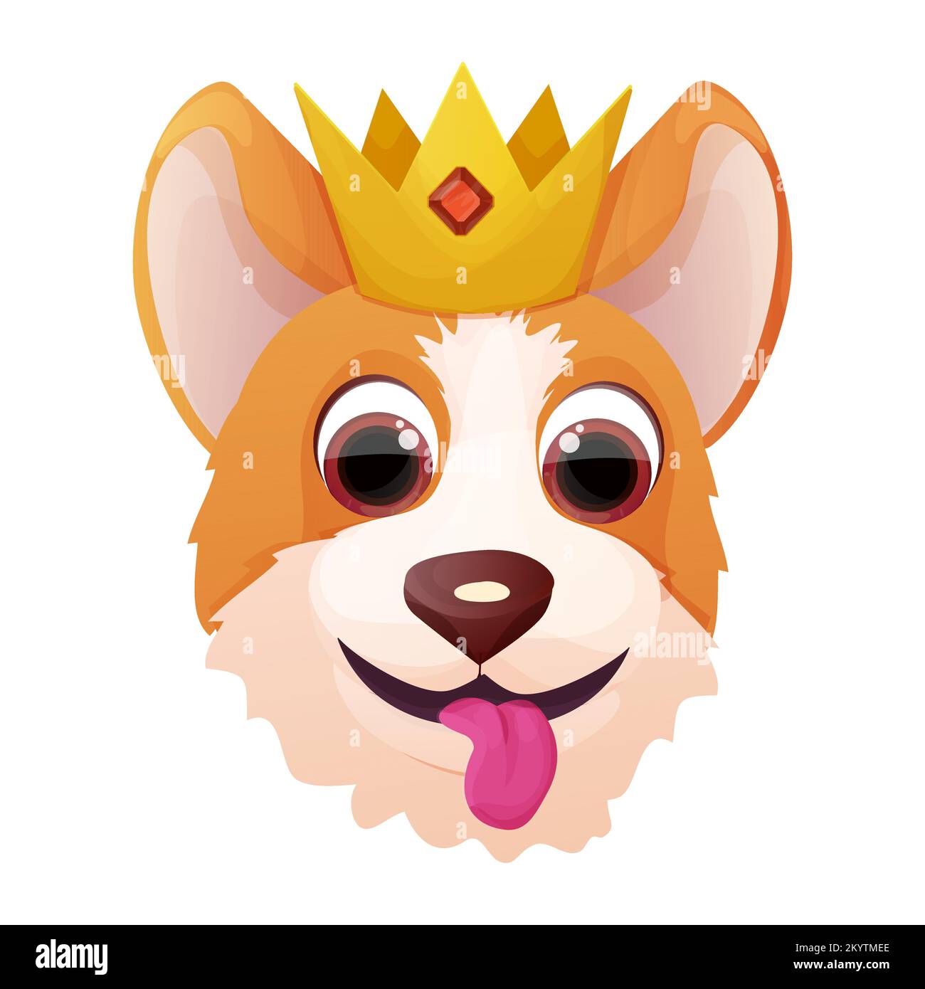 Cute royal corgi head with crown , adorable pet in cartoon style ...