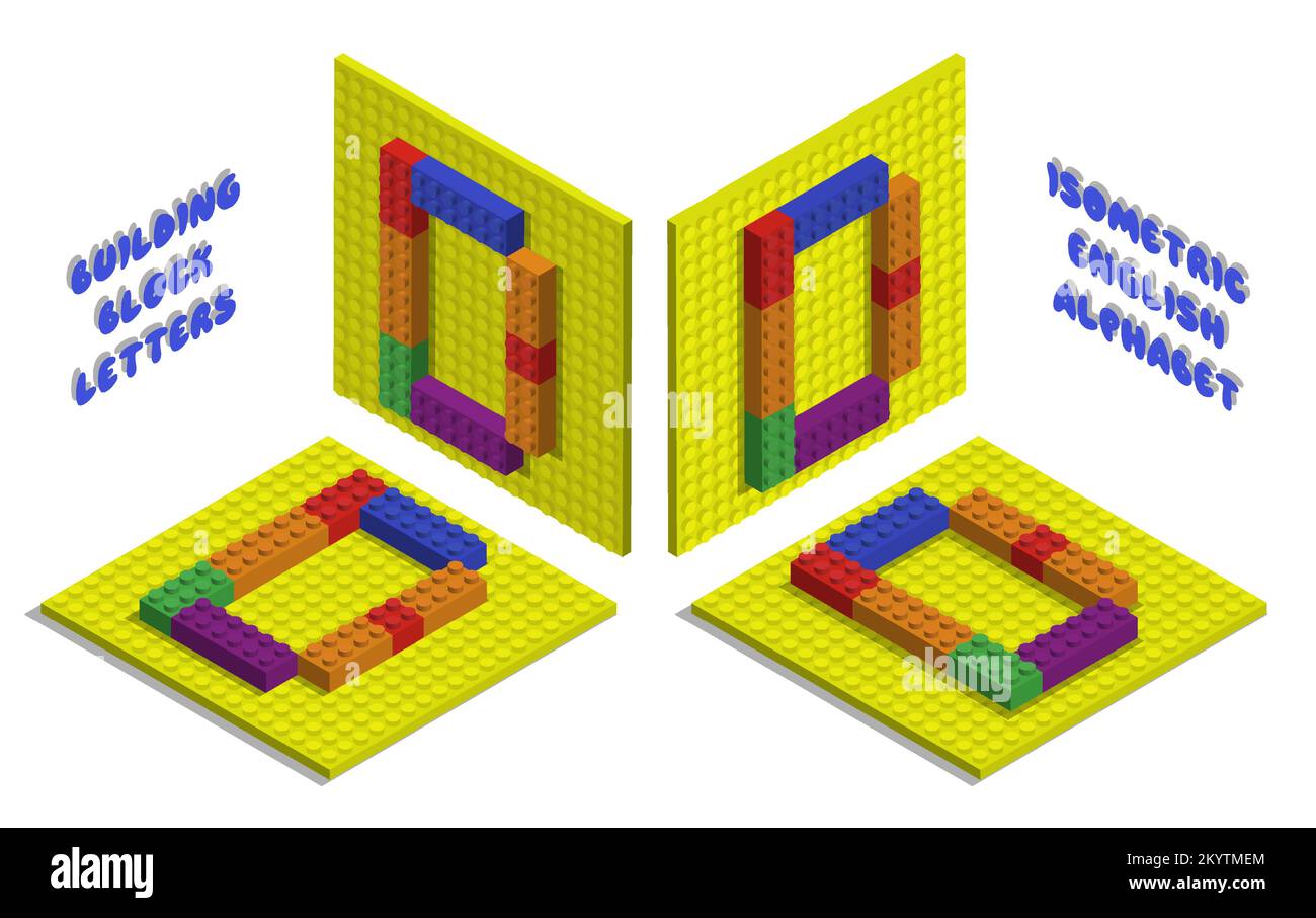 Isometric toy bricks of letter D. Letter from blocks for children ...